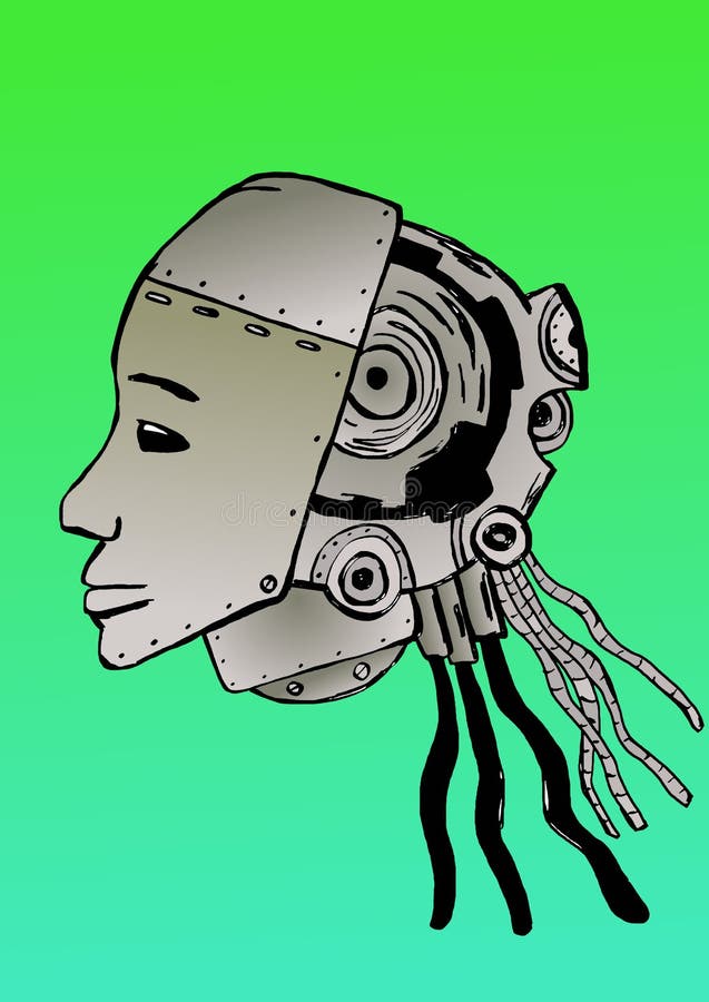 Cyborg Head with Metal and Cables Stock Illustration - Illustration of ...