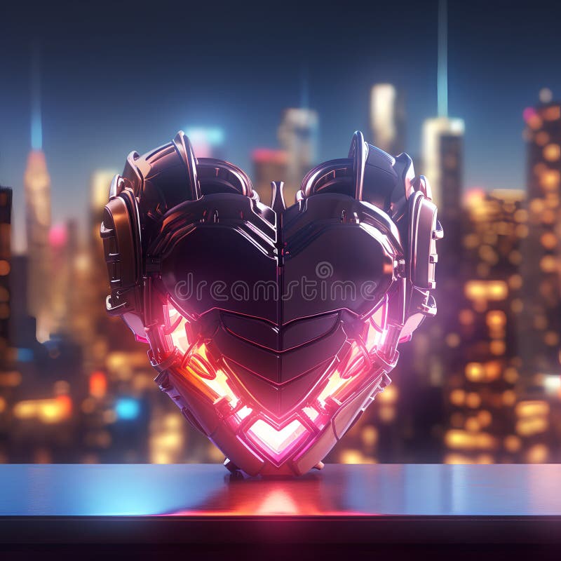 Cyborg Helmet in the Shape of a Heart. 3d Rendering Stock Illustration ...