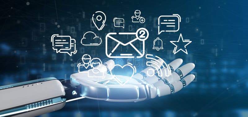 Cyborg Holding a Cloud of Social Media Network Icon Stock Illustration ...