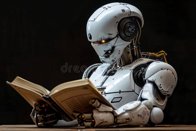Cyborg Humanoid Reading a Book, Training Artificial Intelligence Stock ...