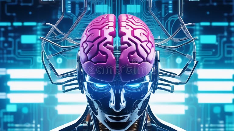 Cyborg, Humanoid Robot with AI Brain. BCI Chip, Human Engineering ...