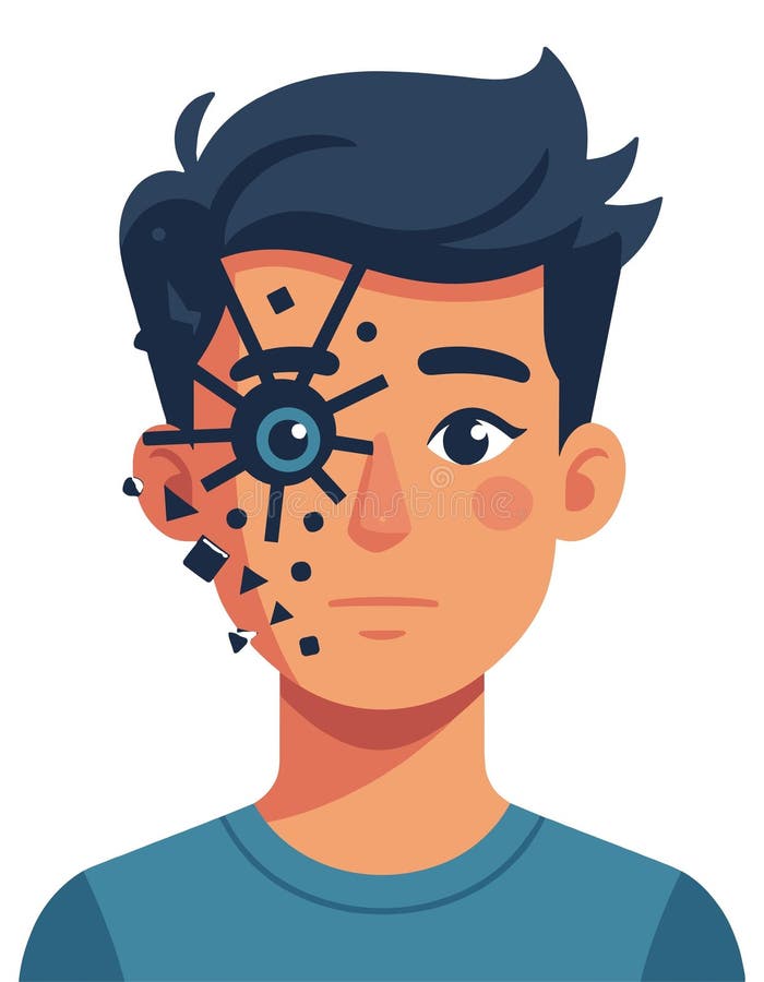 Cyborg Man Face with Bionic Eye Concept Art Stock Illustration ...