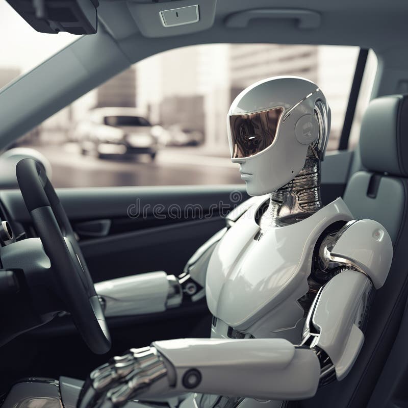 Cyborg in a Modern Car. Generative AI Stock Illustration - Illustration ...
