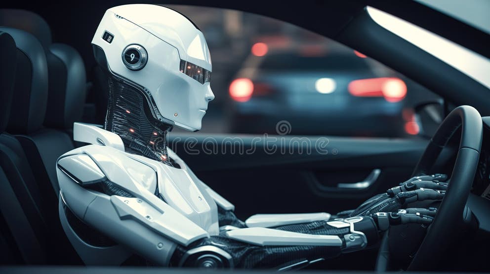 Cyborg in a Modern Car. Generative AI Stock Illustration - Illustration ...