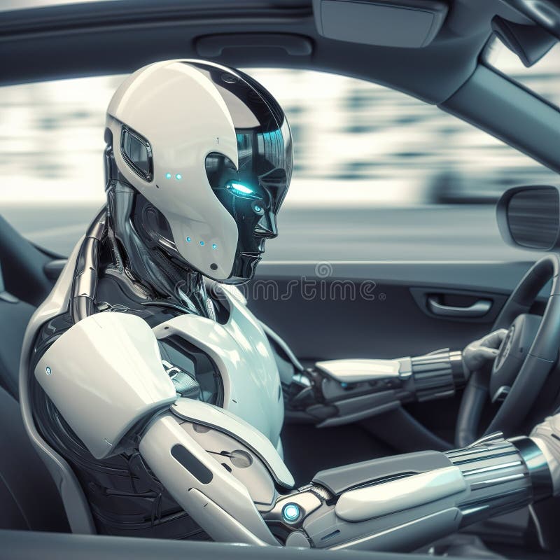 Cyborg in a Modern Car. Generative AI Stock Illustration - Illustration ...