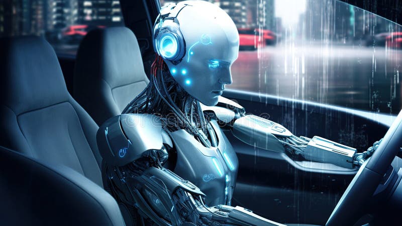Cyborg in a Modern Car. Generative AI Stock Illustration - Illustration ...