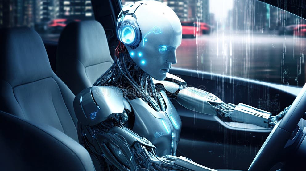 Cyborg in a Modern Car. Generative AI Stock Illustration - Illustration ...