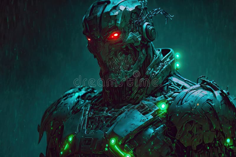Cyborg with Moody, 80s Blue Green Lighting Stock Illustration ...