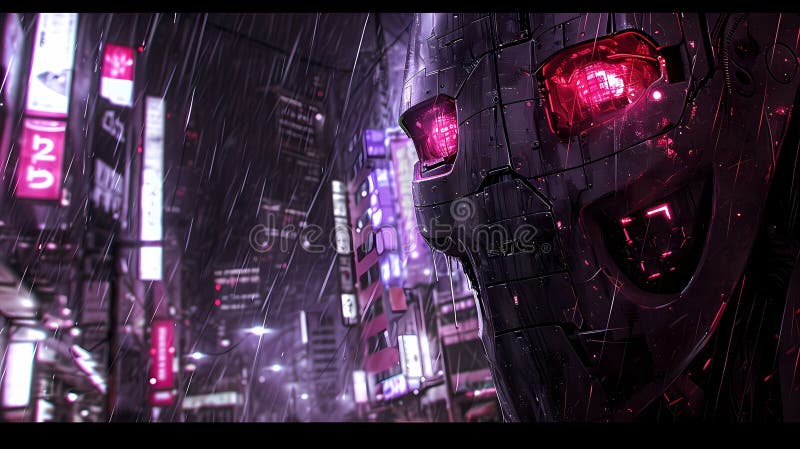 Cyborg Ninja Mask in a Dystopian City Stock Illustration - Illustration ...