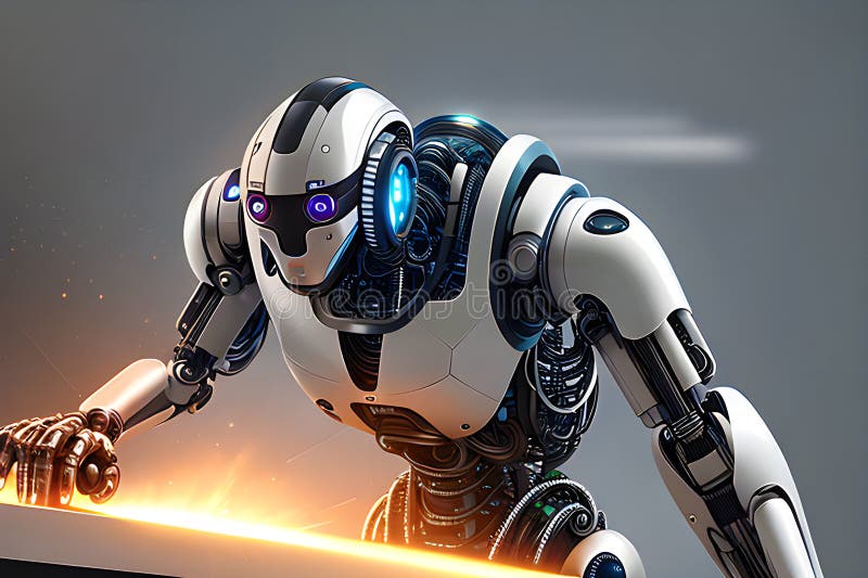 A Cyborg Operating a Digital Platform Generated by Ai Stock ...