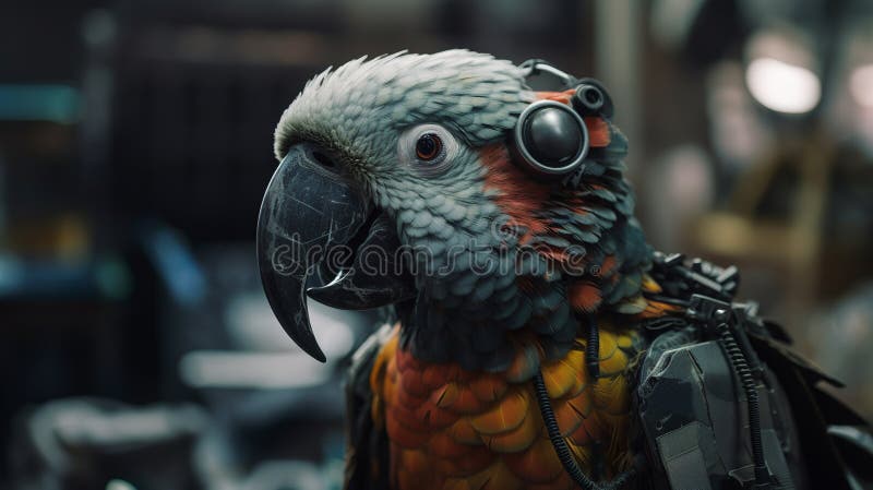 A Cyborg Parrot in a Post Apocalyptic World, Perched on a Rusted Metal ...