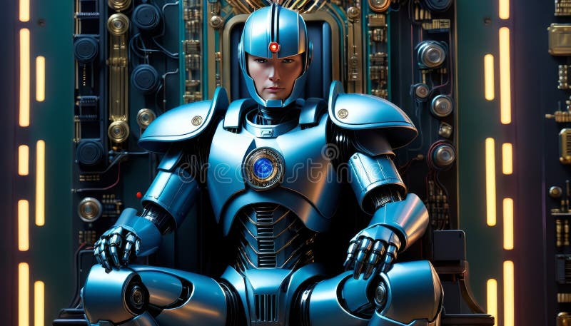 Cyborg Portrait with High-Tech Background Stock Photo - Image of metal ...