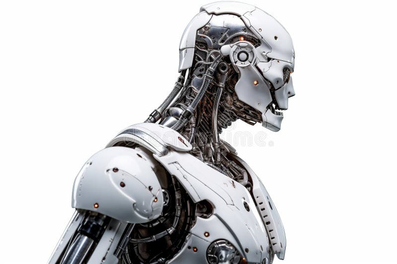 A Cyborg Portrait in Studio, Isolated on White Background. Generative ...