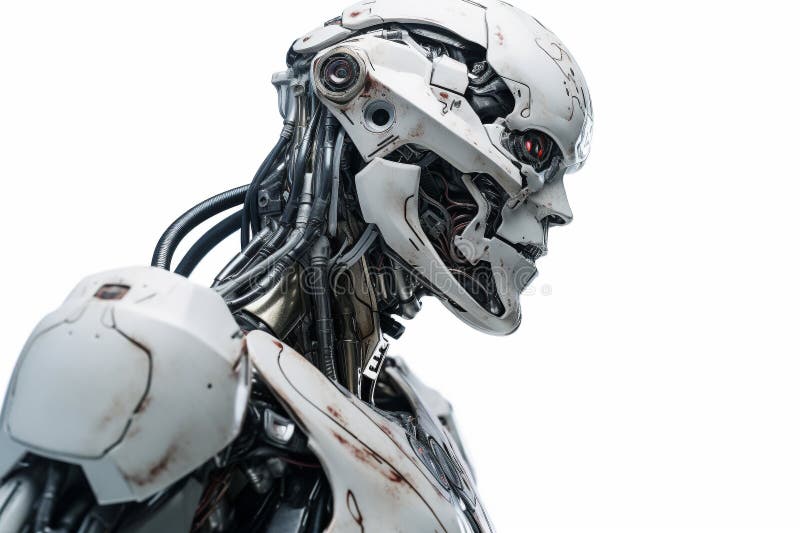 A Cyborg Portrait in Studio, Isolated on White Background. Generative ...