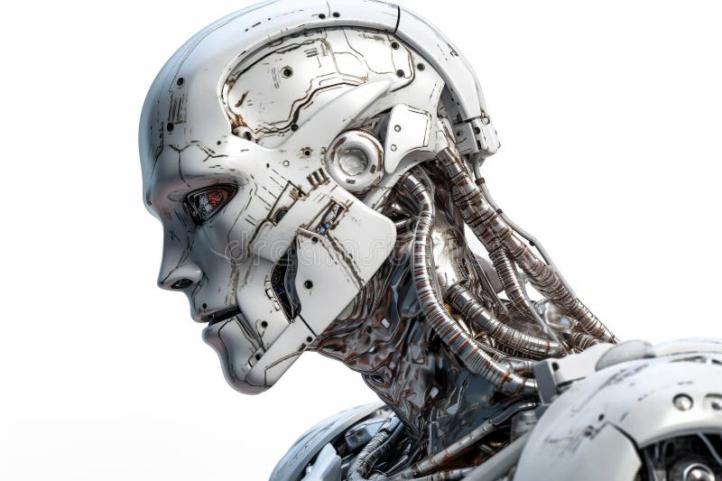 A Cyborg Portrait in Studio, Isolated on White Background. Generative ...