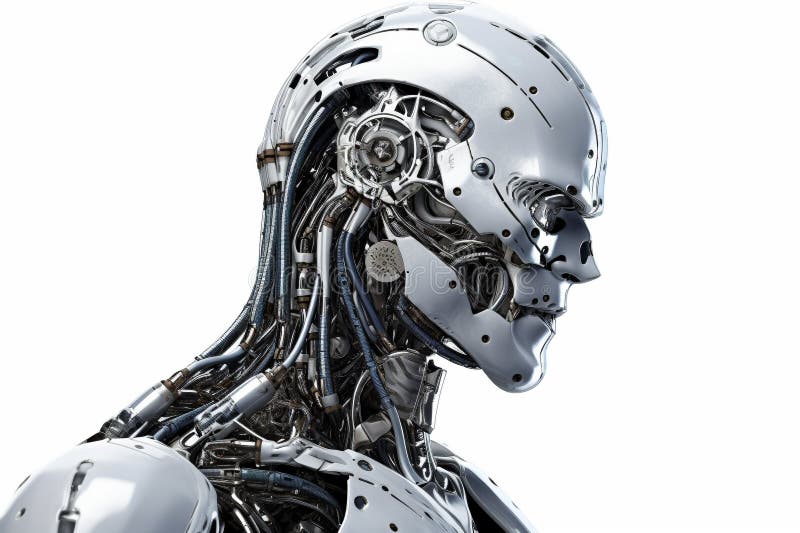 A Cyborg Portrait in Studio, Isolated on White Background. Generative ...