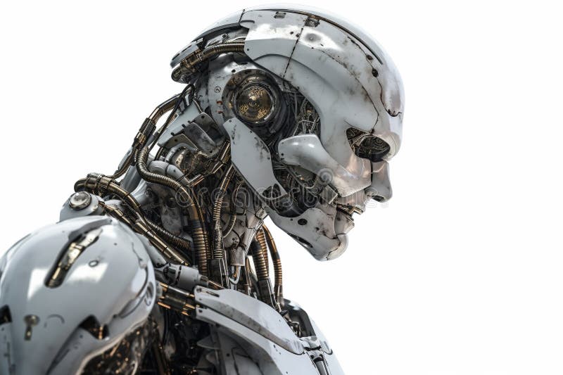 A Cyborg Portrait in Studio, Isolated on White Background. Generative ...