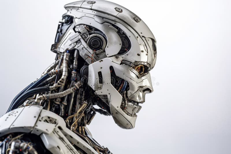 A Cyborg Portrait in Studio, Isolated on White Background. Generative ...