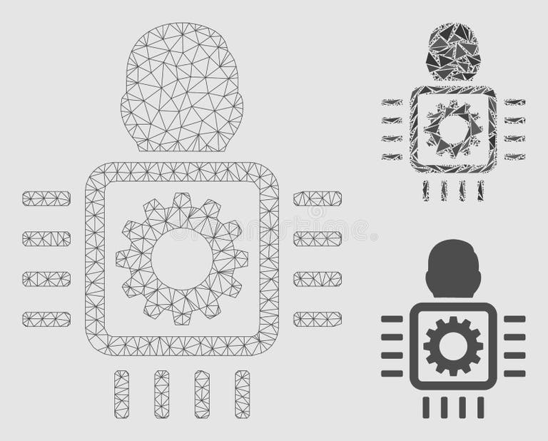 Cyborg Processor Vector Mesh Carcass Model and Triangle Mosaic Icon ...