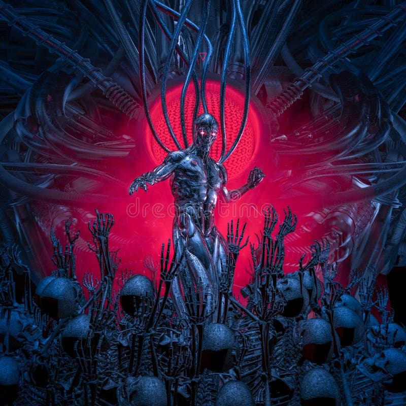 Cyborg raising the undead stock illustration. Illustration of ...