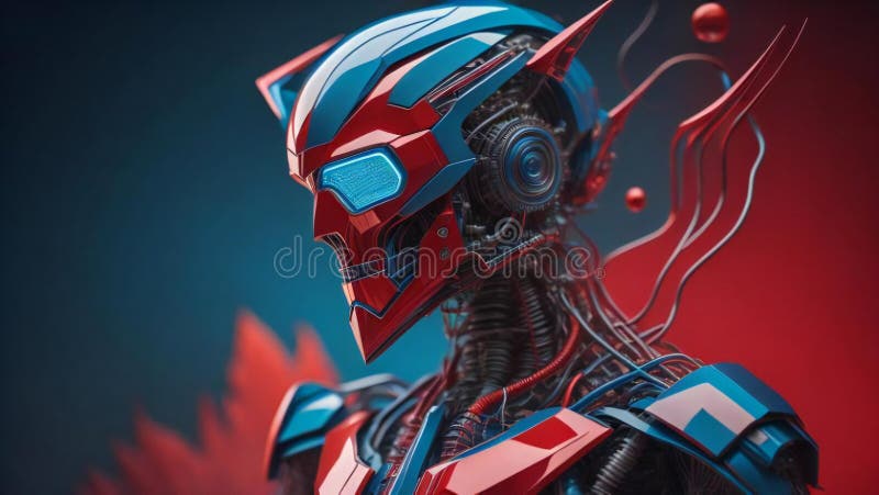 Cyborg with Red and Blue Background. Generative Ai Stock Illustration ...