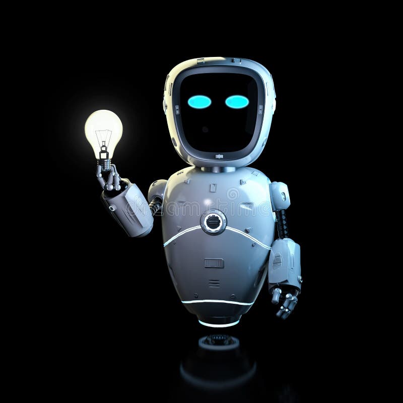 Robot with idea lightbulb stock illustration. Illustration of ...