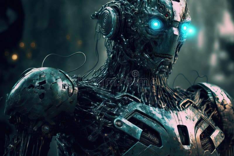 Cyborg Robot Backdrop is Hazy. AI RPA Automation Stock Illustration ...