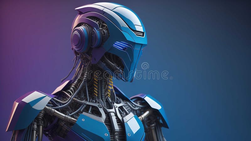 Cyborg or Robot on Blue Background. Generative Ai Stock Illustration ...