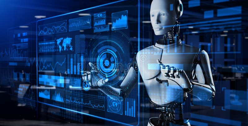 Cyborg Robot 3d Render. Robotic Process Automation RPA Data Analysis ...