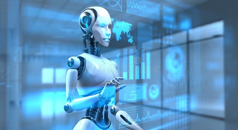 Cyborg Robot 3d Render. Robotic Process Automation RPA Data Analysis ...