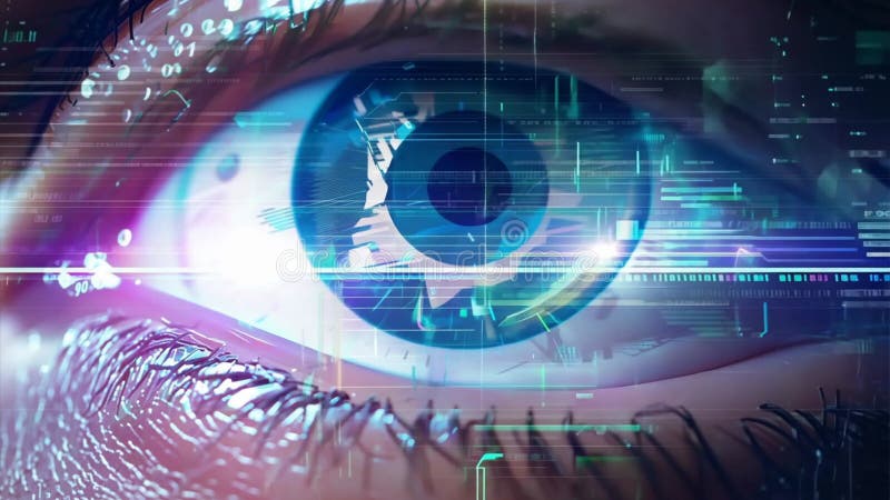 Cyborg or Robot Eye with Scrolling Technology Graphics Digital ...