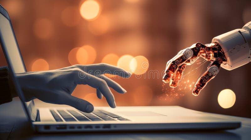 Cyborg Robot Hand Businessman on Laptop Keyboard Stock Photo - Image of ...