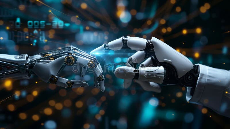 Cyborg Robot Hand on Dark Background. Robotic Process Automation ...