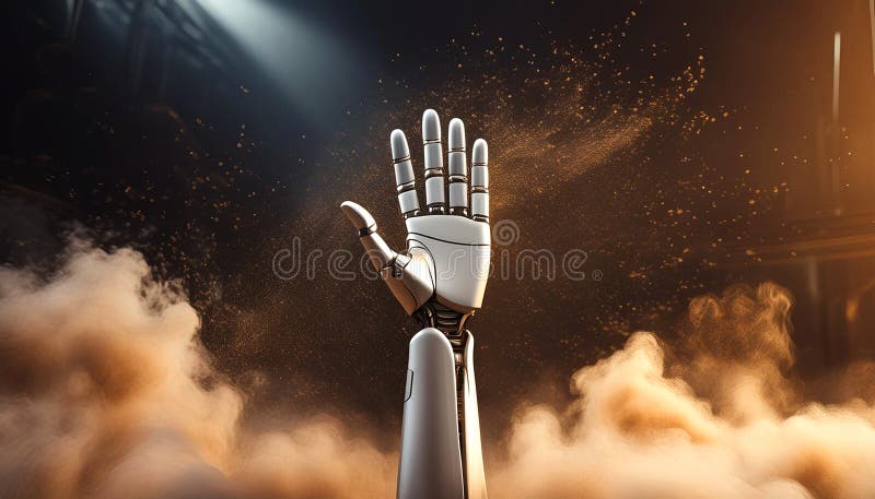 Cyborg, Robot Hand Raise with Smoke Fire Effect, Robot Reaching Hand ...