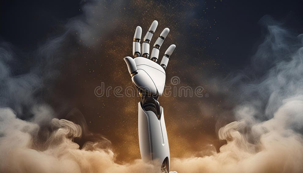 Cyborg, Robot Hand Raise with Smoke Fire Effect, Robot Reaching Hand ...