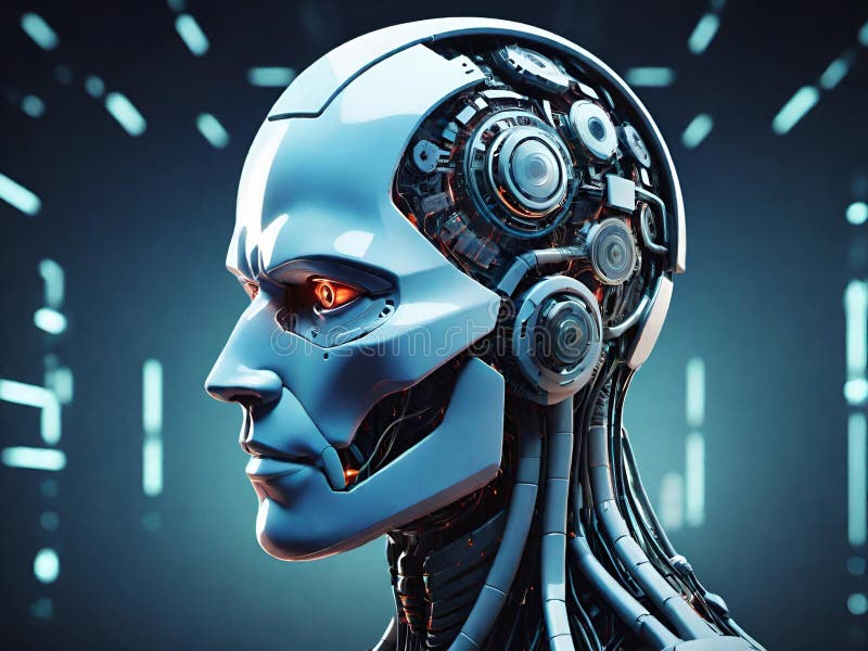 Cyborg with robot head stock illustration. Illustration of generated ...