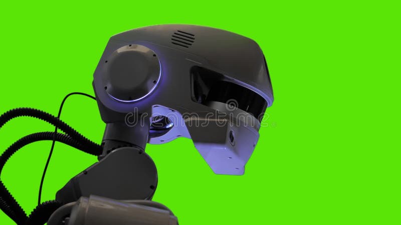 Cyborg Robot Head Watches on a Green Background Stock Footage - Video ...