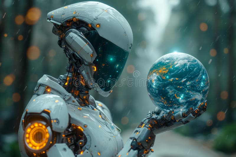 Cyborg Robot Holding Earth Globe Stock Image - Image of alien, modern ...