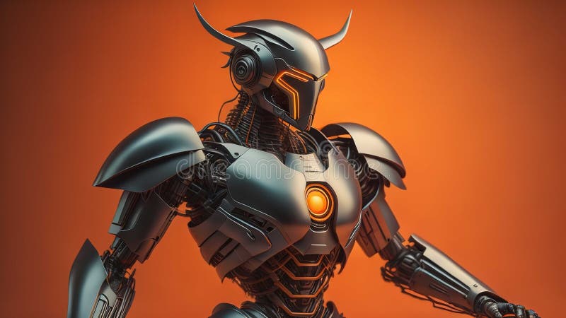 Orange Robot on Wooden Table with Copy Space. Generative Ai Stock ...