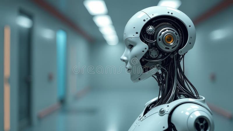 Cyborg Robot in a Laboratory in a Bright Room Stock Image - Image of ...