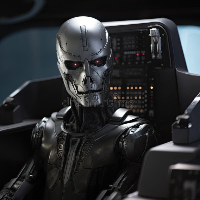 Red Eyes Terminator Style Ship Captain Silver and Black Stock ...