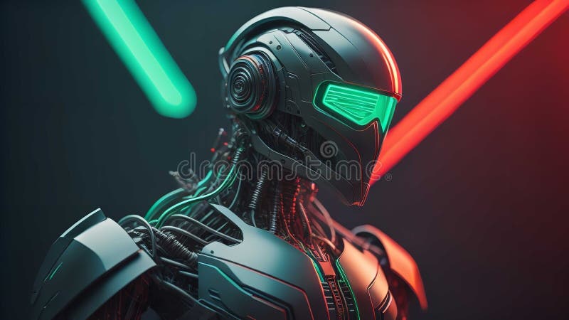 Cyborg or Robot with Neon Light on Dark Background. Generative Ai Stock ...