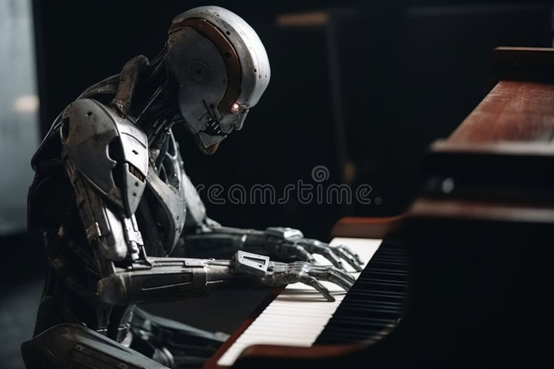 The Cyborg Robot Performs Music on the Piano. Generated by Ai Stock ...