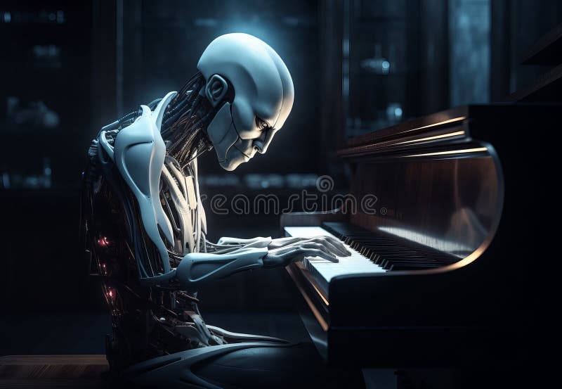 The Cyborg Robot Performs Music on the Piano. Generated by Ai Stock ...