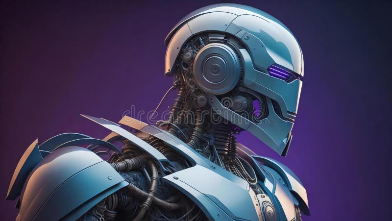 Cyborg Robot in Purple Background. Generative Ai Stock Illustration ...