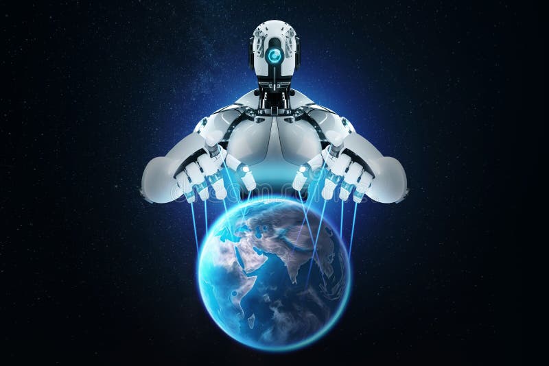 A Cyborg Robot Stretches Its Arms Over Planet Earth, Controlling it ...