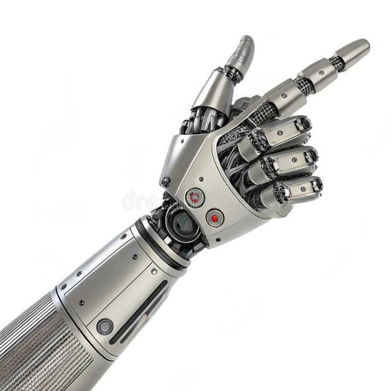 Cyborg Robotic Hand Pointing Isolated on White Background Stock ...