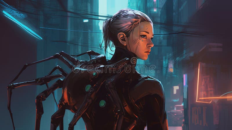 A Cyborg with a Robotic Spider Crawling on Their Shoulder Stock ...