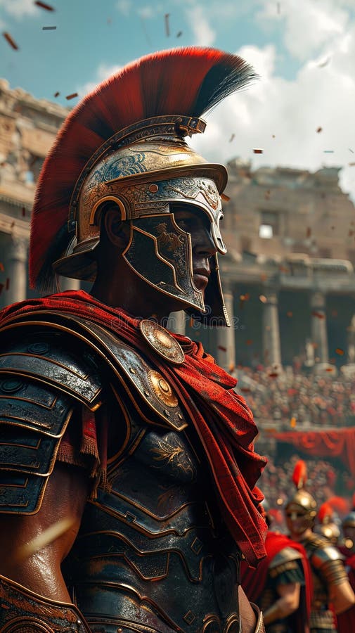 Cyborg Roman Warrior in Digital Armor Commanding Legions in a Virtual ...