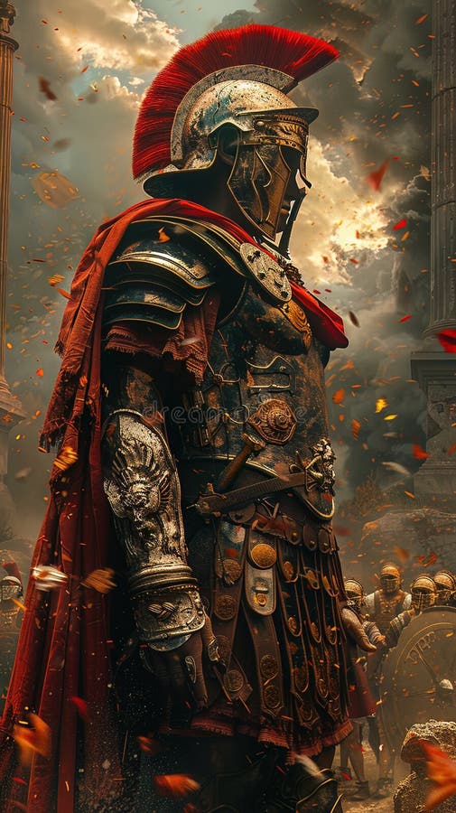 Cyborg Roman Warrior in Digital Armor Commanding Legions in a Virtual ...